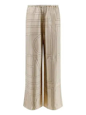 TOTEME Organic Silk Monogram Pajama Pants - Beige