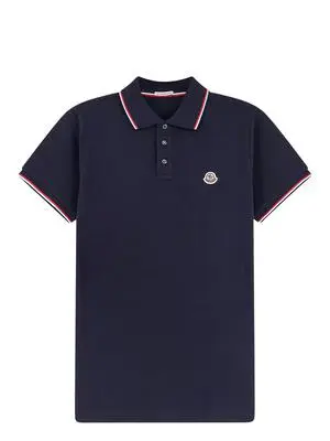 Moncler Cotton Polo Shirt With Logo Patch - Blue