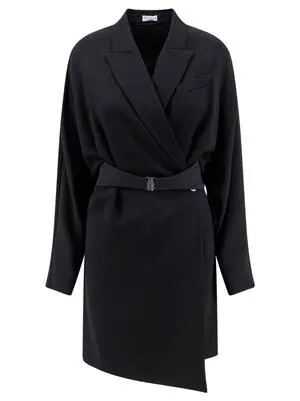 Brunello Cucinelli Chemisier Dress With Tuxedo-style Band - Black