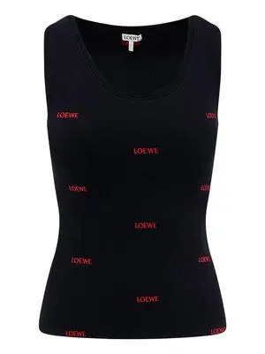 Loewe LOEWE Cotton Allover Logo Lettering Embroidery Tank Top Black