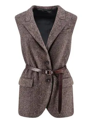 Brunello Cucinelli Sleeveless Blazer With Belt - Brown