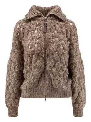 Brunello Cucinelli Perforated Cardigan With Microsequins - Brown