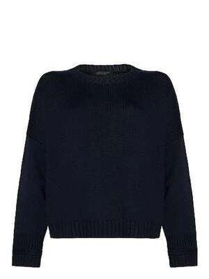 ARAGONA Merino Wool Oversized Crewneck Sweater - Navy