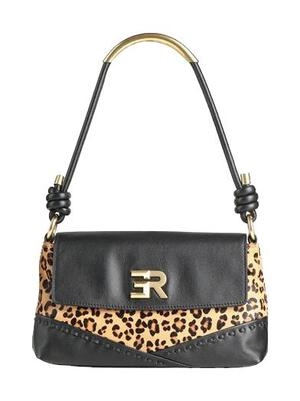 ERMANNO FIRENZE Leopard Print Leather Flap Bag With Top Handle And Detachable Shoulder Strap - Black