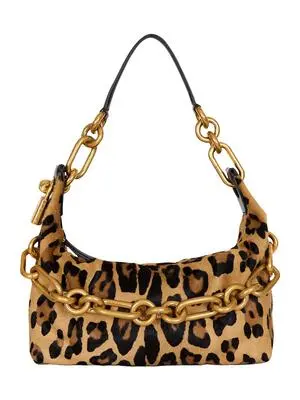 Balmain Sync Medium Leopard Print Leather Bag With Chain Detail - Brown