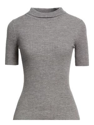 MANILA GRACE Ribbed Knit Short Sleeve Turtleneck - Grey