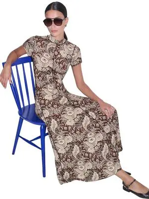 ME+EM Elaborate Botanical Print Short Sleeve Maxi Dress - Brown Multi