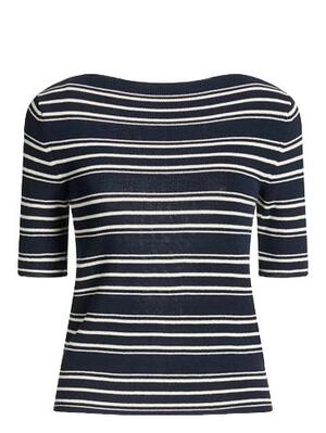 Max & Co. Striped Knit Top With Scoop Neckline - Navy