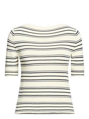 Max & Co. Striped Knit Top With Scoop Neckline - White