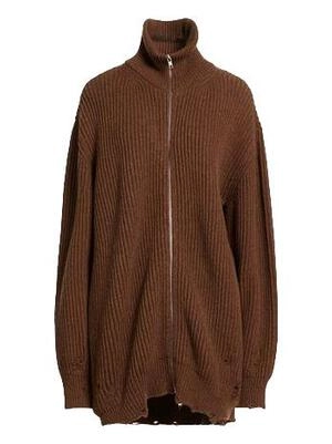 MAISON MARGIELA Wool & Polyamide Zipper Cardigan - Brown