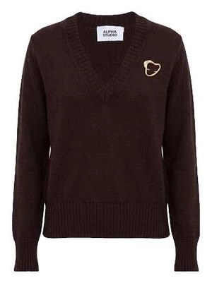 Alpha Studio Merino Wool V-neck Sweater - Brown