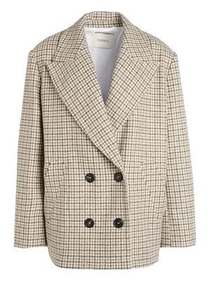 Max & Co. Cream Virgin Wool And Polyamide Houndstooth Pea Coat - White