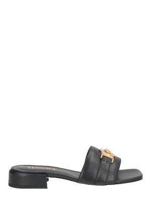 Versace Leather Slide Sandals With Embellishments - Black