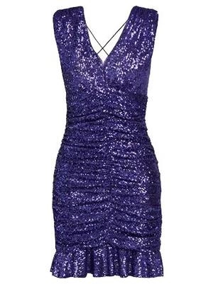 NENETTE Sequined Tulle Mini Dress With Plunge Neckline - Purple