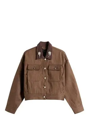Simone Rocha Cropped Utility Jacket With Embellished Collar - Tan/pearl/clear