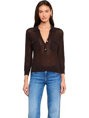 L'Agence L'AGENCE Carine Pointelle Knit Polo With Utility Pockets Coffee Bean