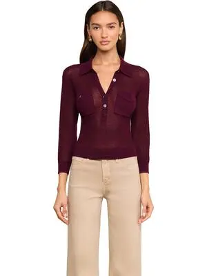 L'Agence Carine Pointelle Knit Polo Shirt - Deep Sangria