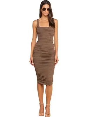 L'Agence Anya Shirred Midi Dress - Dark Cardamom