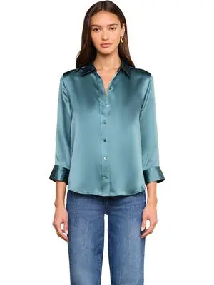 L'Agence L'AGENCE Silk Blouse Top Cadet Blue