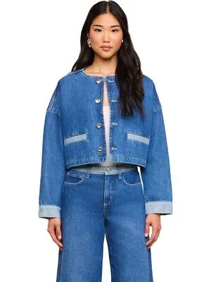 L'Agence Verona Collarless Cropped Denim Jacket - Goleta