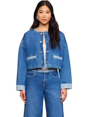 L'Agence Verona Collarless Cropped Denim Jacket - Goleta