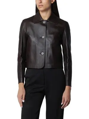 ARMA Cropped Leather Jacket - Brown