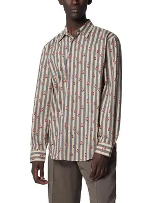Dries Van Noten Striped Cotton Shirt With Floral Print - Beige