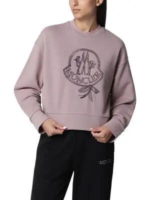 Moncler Cotton Sweatshirt With Embroidered Logo - Pink