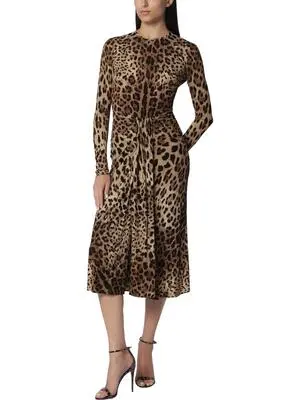 Dolce & Gabbana Leopard Print Viscose Jersey Dress - Brown