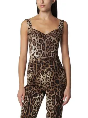 Dolce & Gabbana Leopard-print Cotton Bustier Top - Brown