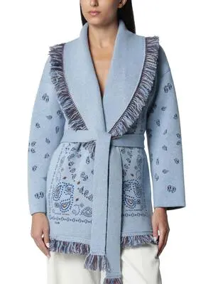 Alanui Bandana Jacquard Belted Cardigan - Light Blue
