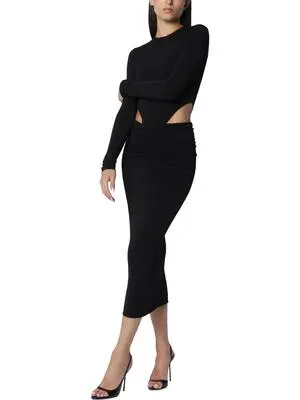 Andamane Midi Dress With Waist Cut-out Detail - Black