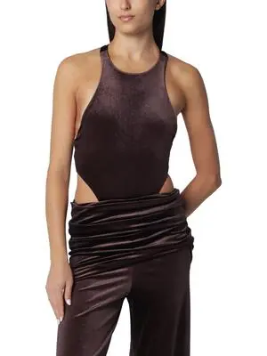 Andamane Velvet-effect Halterneck Bodysuit - Brown