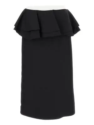 Plan C Midi Skirt With Waist Ruffle - Nero