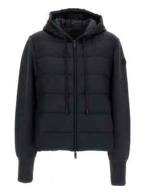 Moncler Wool Cardigan With Quilted Hood - Black