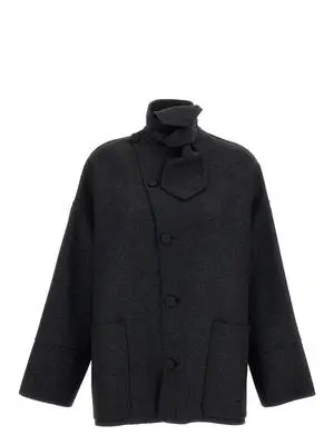 Plan C Wool Jacket With Scarf Collar - Nero