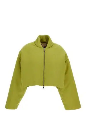 Plan C Short Duchesse Satin Bomber Jacket - Verde