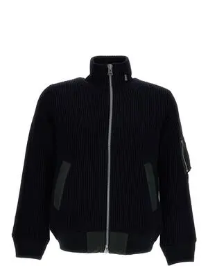 Sacai Fisherman Wool-knit Cardigan - Blu