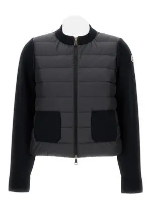 Moncler Wool Cardigan With Zip Closure And Patch Pockets - Black