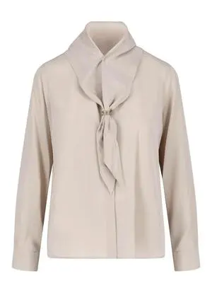 Max Mara Silk Shirt With Scarf Detail - Beige