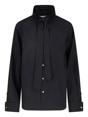 Sacai Satin Poplin Shirt With Adjustable Tie - Black