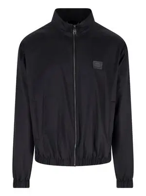 Dolce & Gabbana Lightweight Nylon High Collar Zip-up Jacket With Logo Plaque - Black
