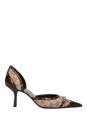 Gucci Savoy Heels With Gg Logo And Stud Details - Beige