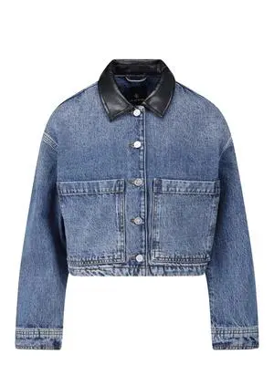 ANINE BING Yuma" Denim Jacket With Leather Collar - Blue