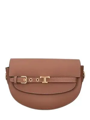 TOD'S T Signature Leather Shoulder Bag - Brown
