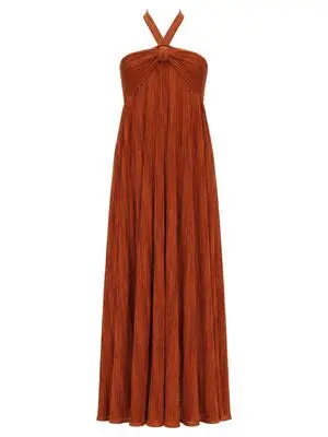Zimmermann Indra" Metallic Halter Neck Gown - Orange