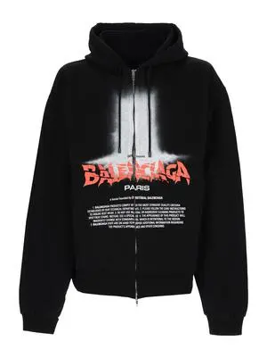 Balenciaga Paris" Printed Zip-up Hoodie - Black