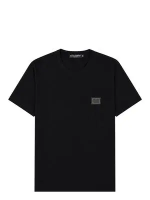 Dolce & Gabbana T-shirt In Cotone Con Placca - Black