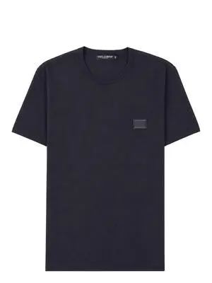 Dolce & Gabbana T-shirt In Cotone Con Placca - Blue