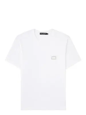 Dolce & Gabbana T-shirt In Cotone Con Placca - White
